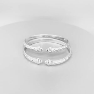 Better Jewelry Solid .925 Sterling Silver Flat West Indian Bangles with Acorn Ends, 1 pair (Made in the USA)