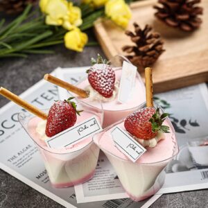 Tosnail 50 Pack 4oz Triangular Dessert Appetizer Tumbler Cups Plastic Disposable Cups with 50 Plastic Dessert Spoons