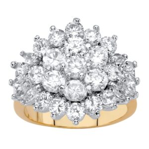 palmbeach yellow gold-plated round cubic zirconia cluster ring sizes 6-10 size 8