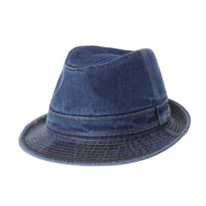 withmoons denim bucket hat plain stitch washed short brim packable fedora cap dw6646 (blue-l)