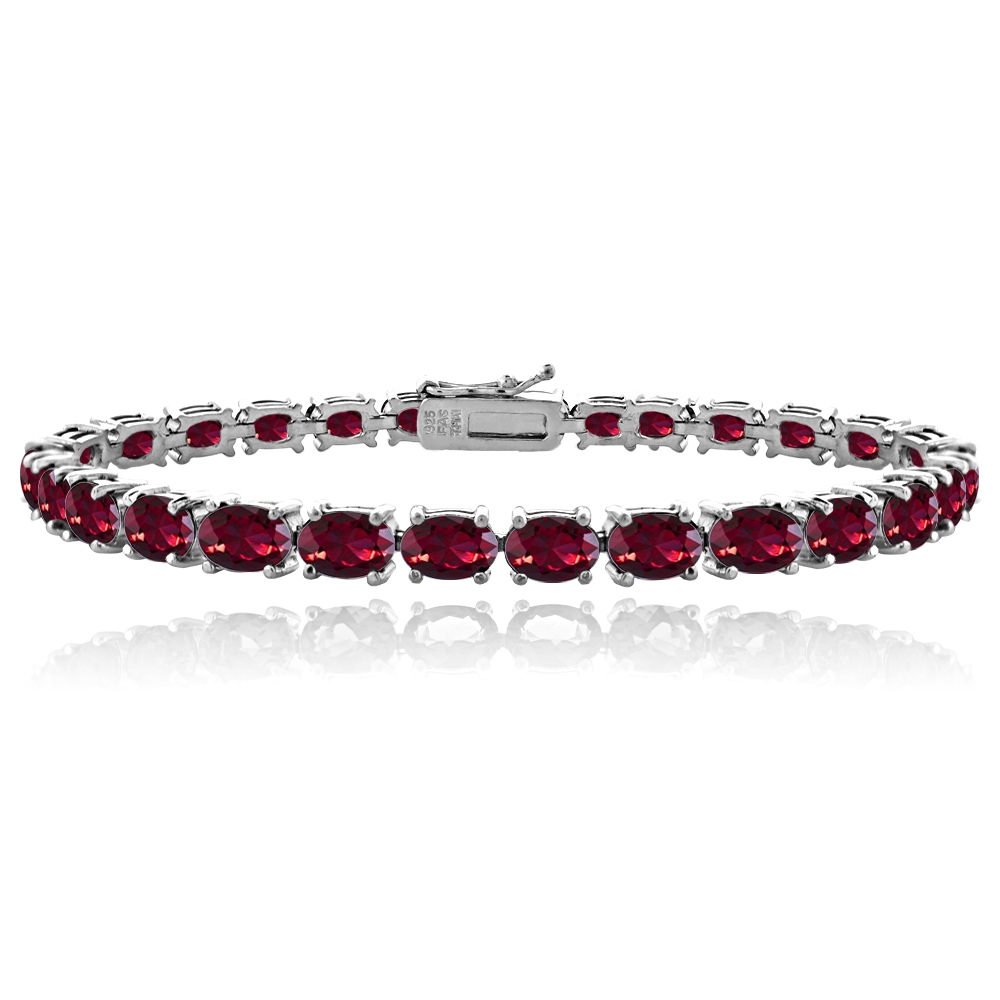 Ice Gems Sterling Silver Created Ruby 6x4mm Oval Tennis Bracelet