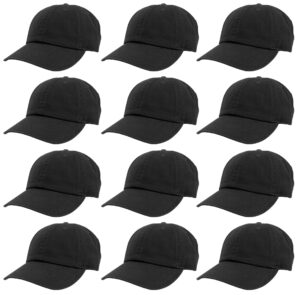 gelante baseball caps hats 100% cotton plain blank adjustable size wholesale bulk of 12 pack.1801-black-12pc