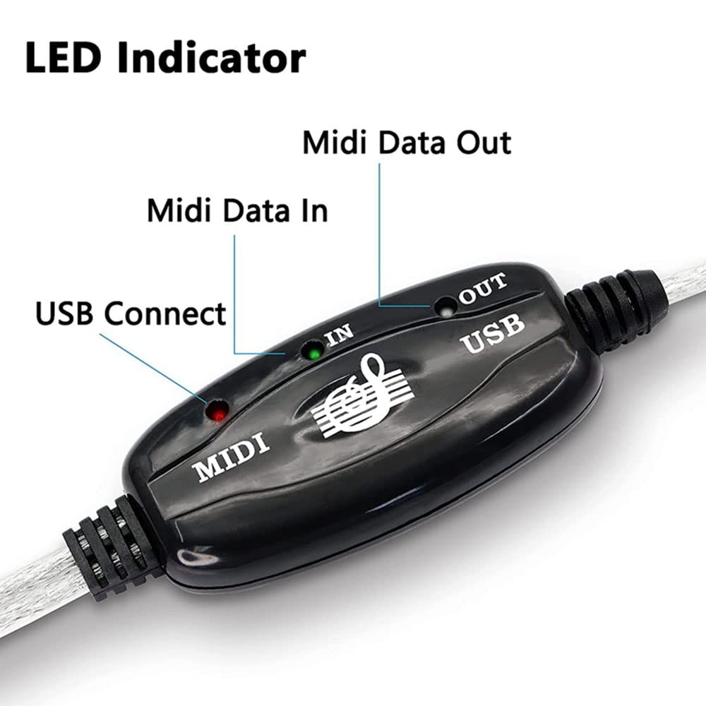 Superwang USB IN-OUT MIDI Cable Converter PC to Music Keyboard Adapter Cord for Home Music Studio