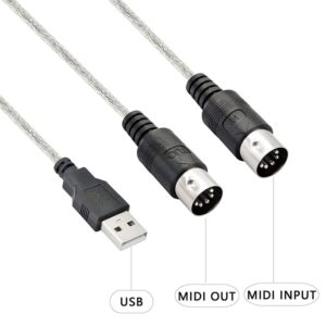 Superwang USB IN-OUT MIDI Cable Converter PC to Music Keyboard Adapter Cord for Home Music Studio