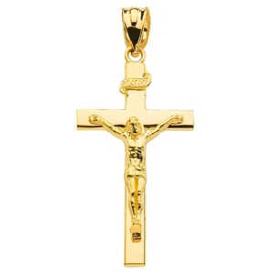 14k yellow gold 1-1/4” inri crucifix cross pendant charm