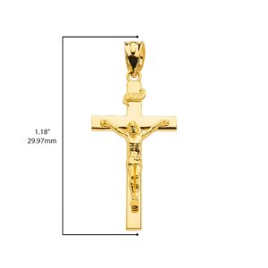 14K Yellow Gold 1-1/4” INRI Crucifix Cross Pendant Charm