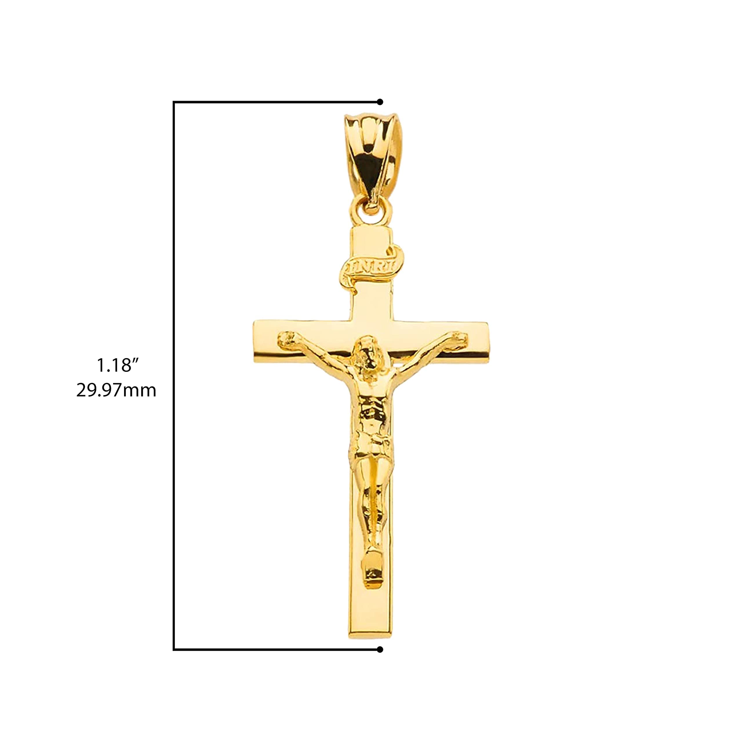 14K Yellow Gold 1-1/4” INRI Crucifix Cross Pendant Charm