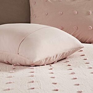 Urban Habitat Cotton Comforter Set Pink Jacquard Tufts Pom Pom Shabby Chic Boho Comforter Set Queen All Season Bedding Winter Beddys, Matching Shams, Decorative Pillows, Full (88 in x 92 in), 7 Piece