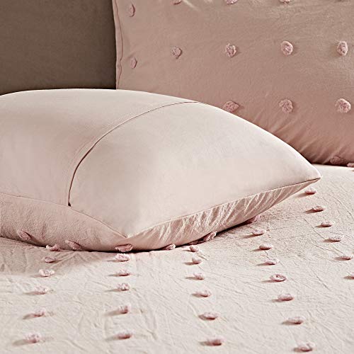 Urban Habitat Cotton Comforter Set Pink Jacquard Tufts Pom Pom Shabby Chic Boho Comforter Set Queen All Season Bedding Winter Beddys, Matching Shams, Decorative Pillows, Full (88 in x 92 in), 7 Piece