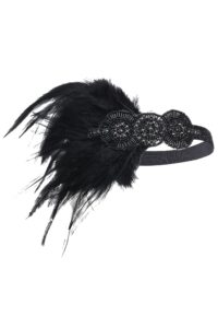 babeyond 1920s flapper headpiece roaring 20s great gatsby headband vintage feather headband 1920s flapper gatsby hair accessories for party (black)