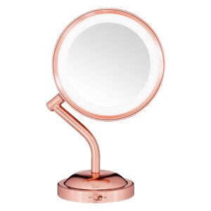 conair lighted makeup-mirror with magnification, led vanity-mirror, 1x/5x magnifying-mirror, double sided-mirror, operated in-battery rose gold