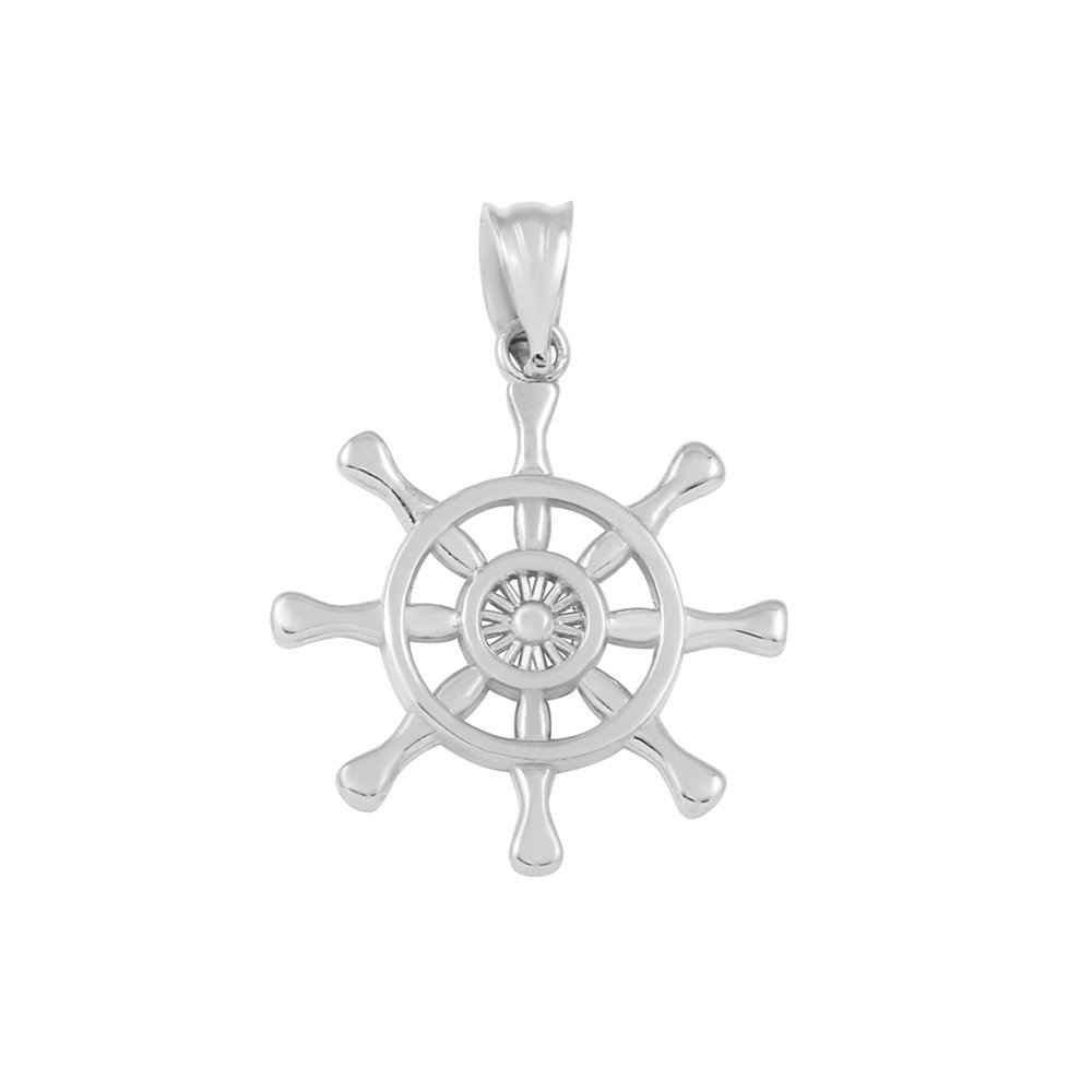 925 Sterling Silver Nautical Ship Steering Wheel Charm Pendant