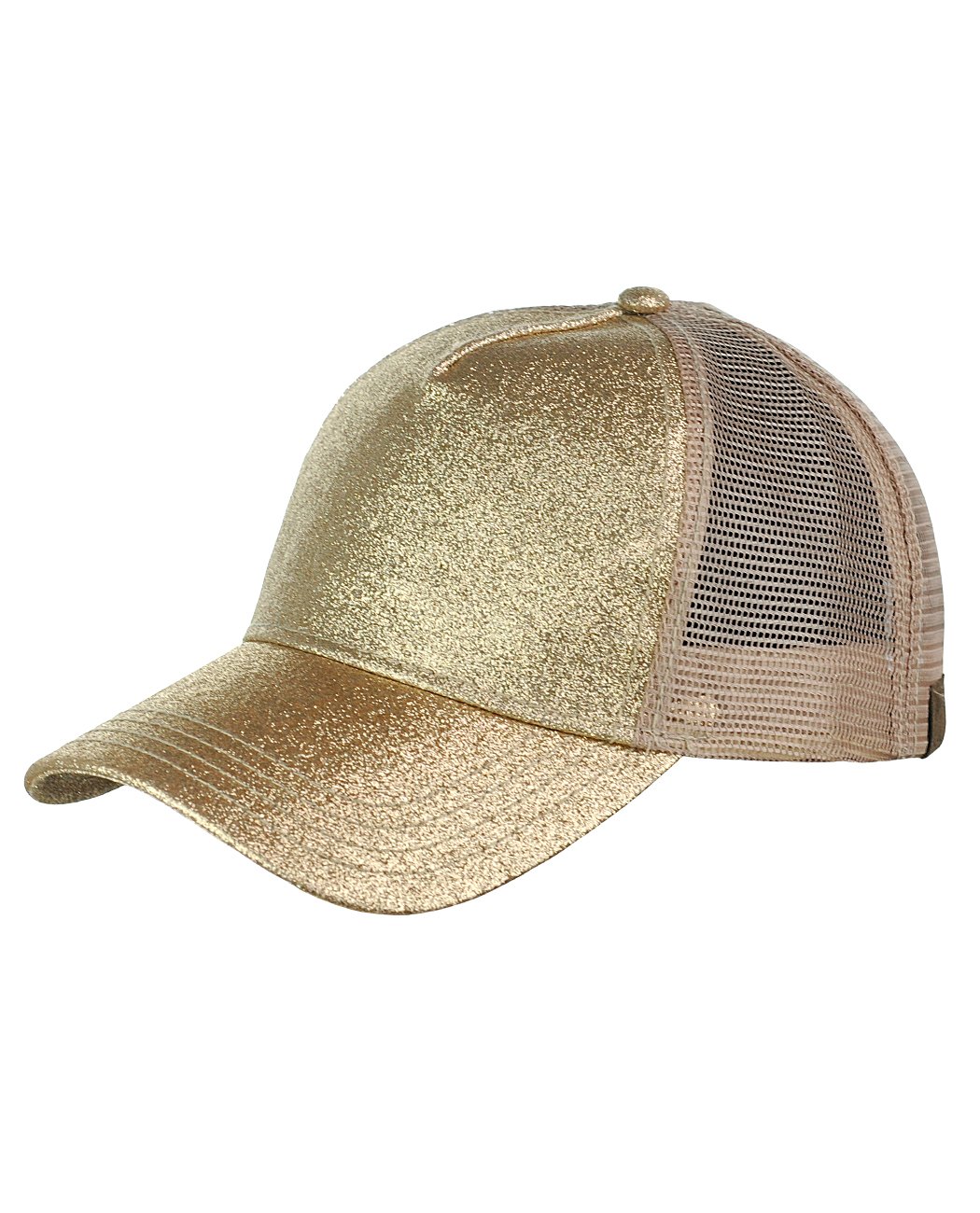 C.C Ponycap Messy High Bun Ponytail Adjustable Glitter Mesh Trucker Baseball Cap, Gold,One Size