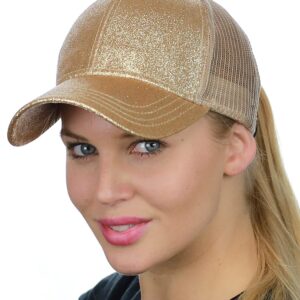 C.C Ponycap Messy High Bun Ponytail Adjustable Glitter Mesh Trucker Baseball Cap, Gold,One Size