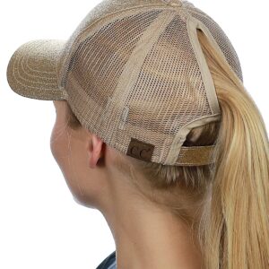 C.C Ponycap Messy High Bun Ponytail Adjustable Glitter Mesh Trucker Baseball Cap, Gold,One Size