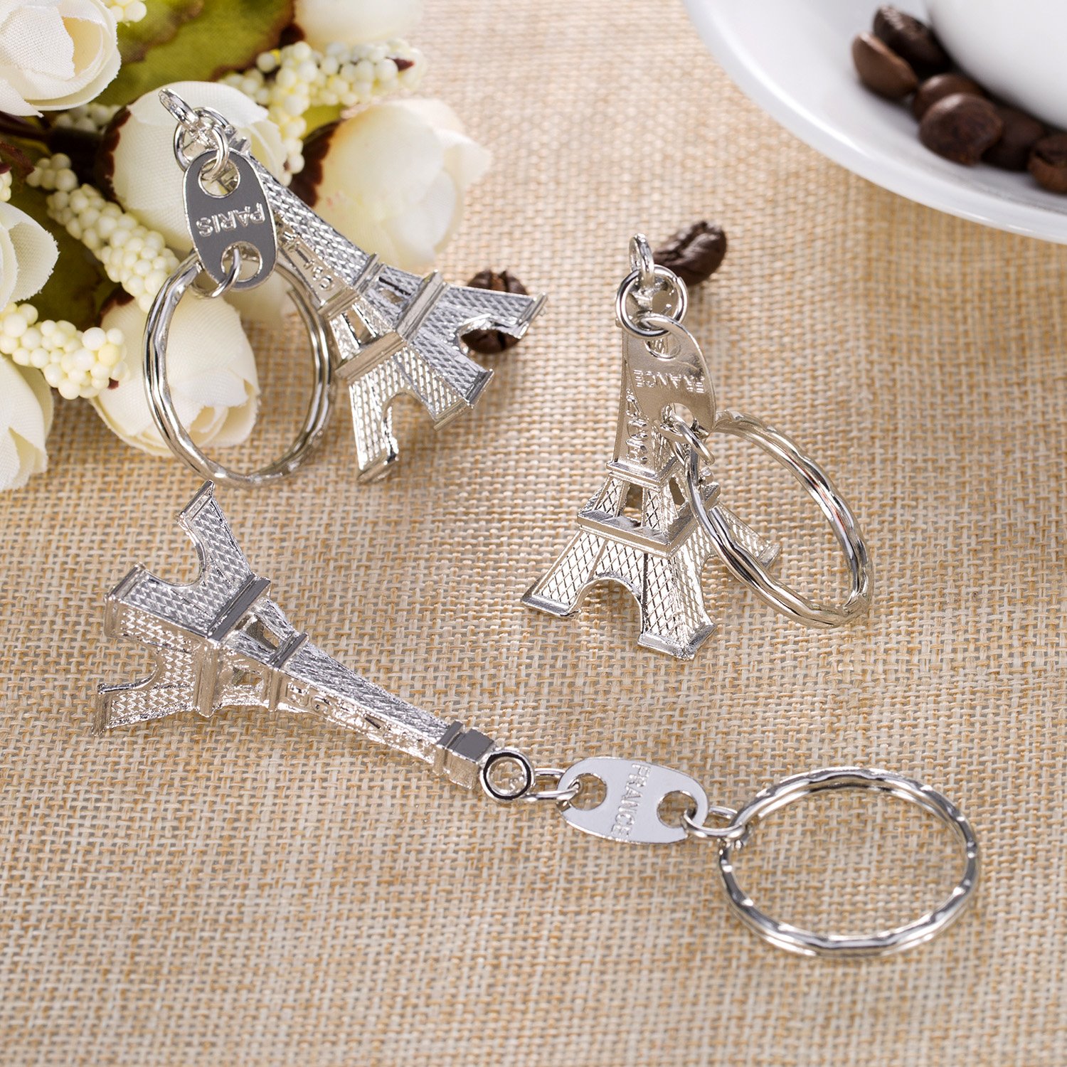 Outus 15 Pieces Eiffel Tower Keyring Retro Adornment French Souvenirs Keychains, Silver