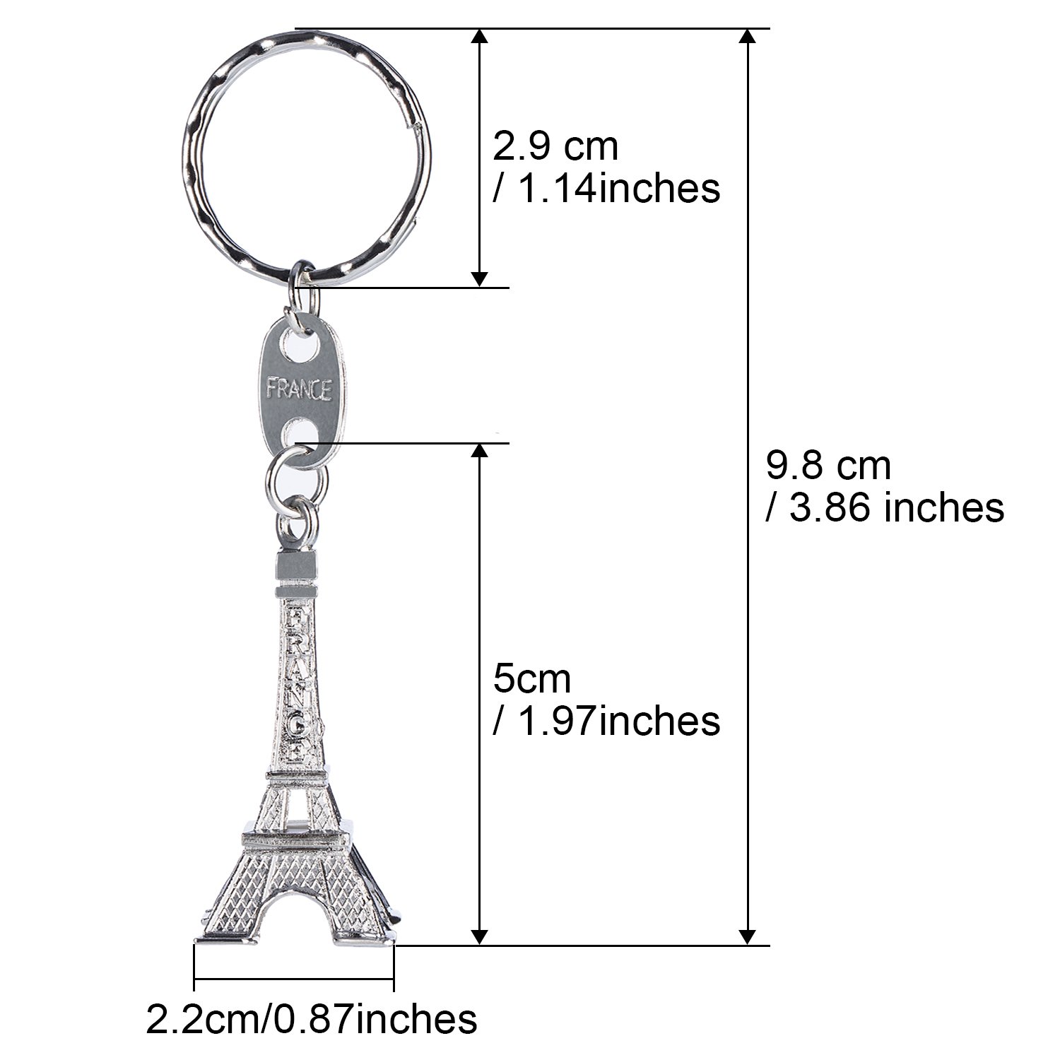 Outus 15 Pieces Eiffel Tower Keyring Retro Adornment French Souvenirs Keychains, Silver