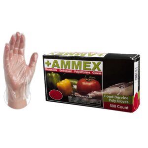 ammex clear poly disposable gloves (box of 500) - medium