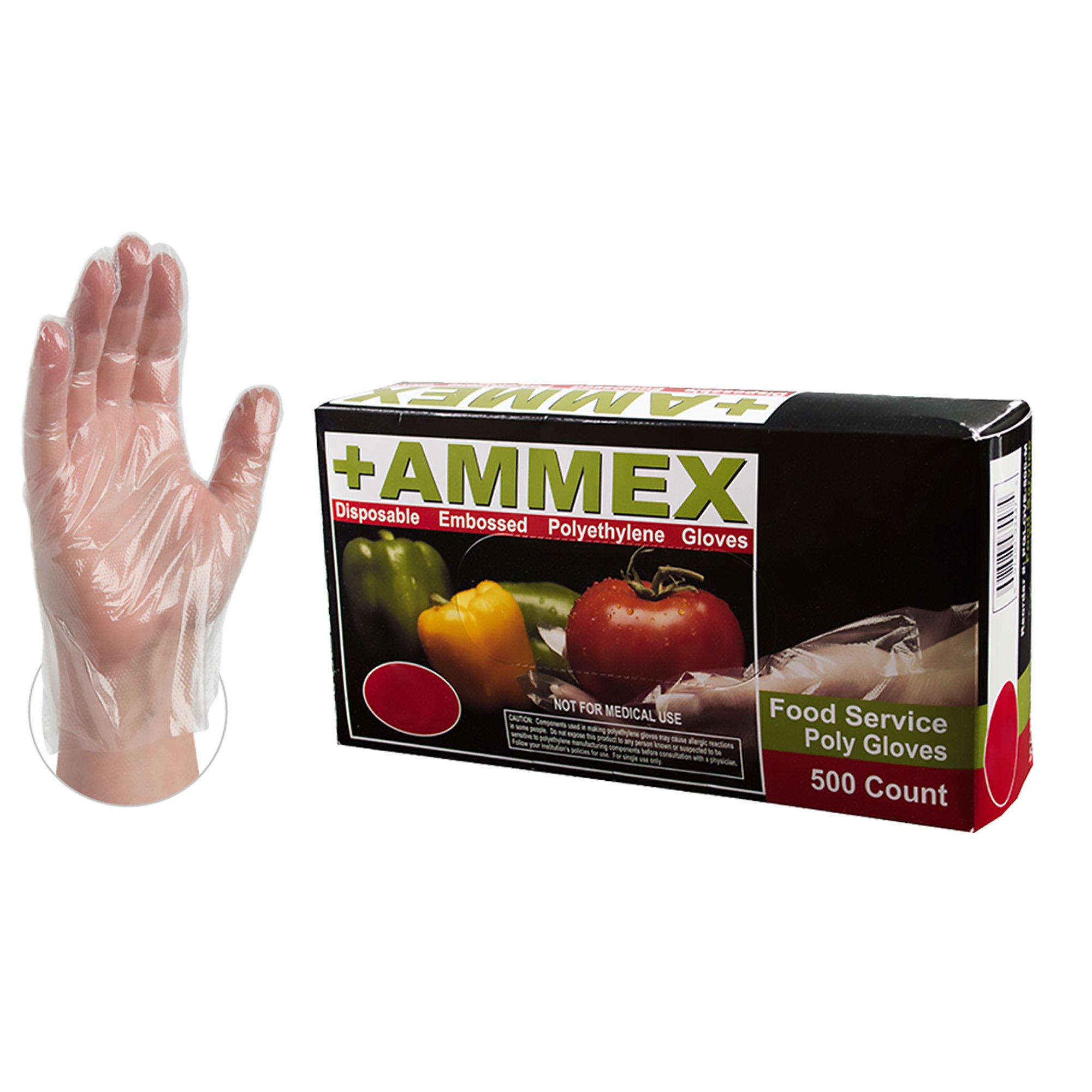 AMMEX Clear Poly Disposable Gloves (Box of 500) - Medium