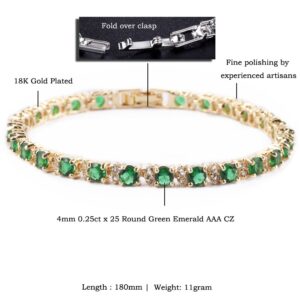 RIZILIA Eternity Tennis Bracelet & Round Cut CZ Simulated Green Emerald in Yellow Gold Plated, 7"