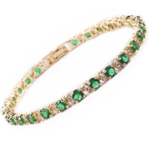 RIZILIA Eternity Tennis Bracelet & Round Cut CZ Simulated Green Emerald in Yellow Gold Plated, 7"