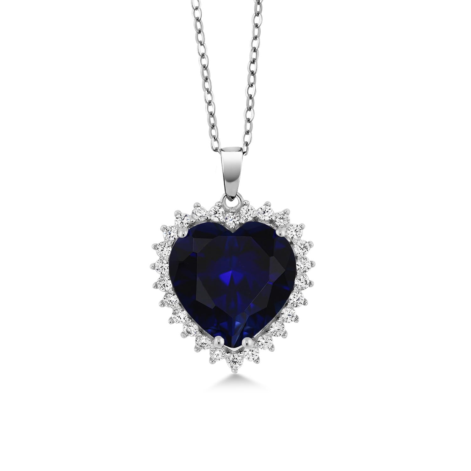 Gem Stone King 925 Sterling Silver Heart Necklace | Love Halo Pendant Necklace for Women | 1/2 Inch | with Complimentary 18 Inch Silver Chain