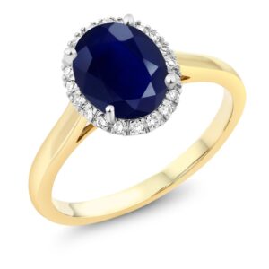 gem stone king 10k 2-tone gold oval blue sapphire and diamond halo engagement ring for women (2.34 cttw, oval 9x7mm, gemstone birthstone) (size 7)