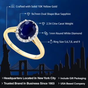 Gem Stone King 10K 2-Tone Gold Oval Blue Sapphire and Diamond Halo Engagement Ring For Women (2.34 Cttw, Oval 9X7MM, Gemstone Birthstone) (Size 7)