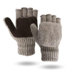 illinois glove company 360l rag wool glomitt flip mitten 3m thinsulate lined soft leather grip palm l tan, soft leather palm for grip, elastic wrist, mitten flips open to expose fingerless gloves