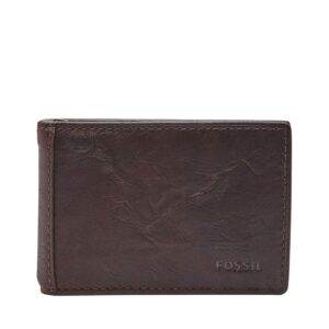 fossil men's neel leather slim minimalist money clip bifold front pocket wallet, brown, (model: ml3887200)