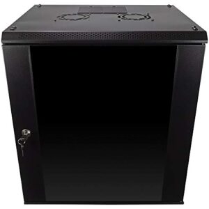 navepoint 12u server rack enclosure with glass door, cooling fan, locks, & removable side panels - 12u wall mount network cabinet 19 inch rack 17.7 inches deep