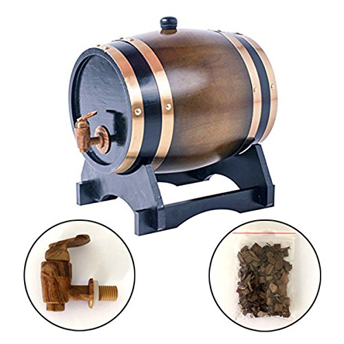 5L Whiskey Barrel Dispenser Oak Aging Barrels Home Whiskey Barrel Decanter for Wine, Spirits, Beer, and Liquor (Brown)