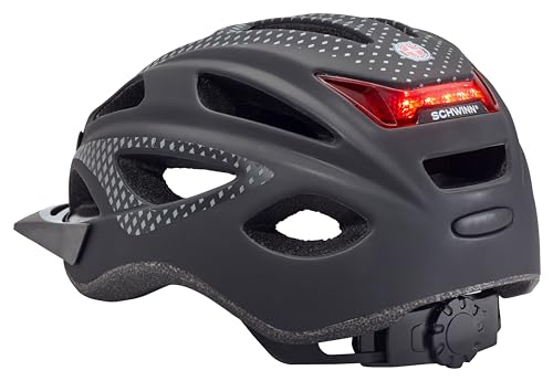 Schwinn Beam LED Lighted Bike Helmet with Reflective Design for Adults, 360 Degree Comfort System, Dial-Fit Adjustment, Removable Visor, Fits Head Circumferences 22.88-24.5 Inches, Matte Black