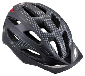 schwinn beam led lighted bike helmet with reflective design for adults, 360 degree comfort system, dial-fit adjustment, removable visor, fits head circumferences 22.88-24.5 inches, matte black