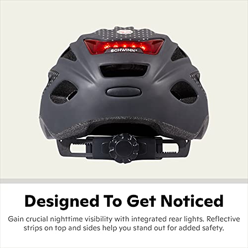 Schwinn Beam LED Lighted Bike Helmet with Reflective Design for Adults, 360 Degree Comfort System, Dial-Fit Adjustment, Removable Visor, Fits Head Circumferences 22.88-24.5 Inches, Matte Black