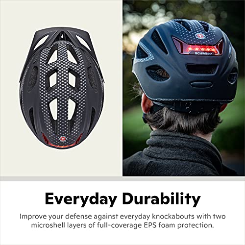 Schwinn Beam LED Lighted Bike Helmet with Reflective Design for Adults, 360 Degree Comfort System, Dial-Fit Adjustment, Removable Visor, Fits Head Circumferences 22.88-24.5 Inches, Matte Black