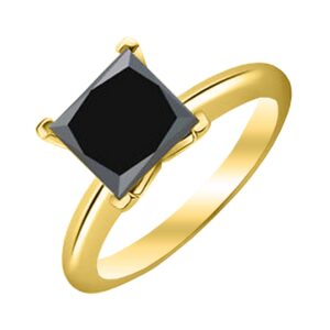 2 carat 14k yellow gold princess black diamond solitaire ring (aaa quality)