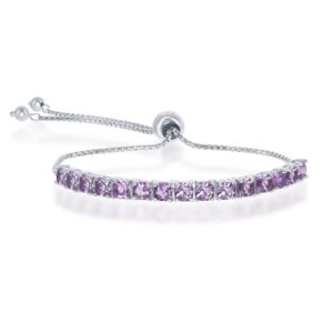 925 sterling silver natural 4mm amethyst gemstone birthstone women's adjustable tennis bracelet