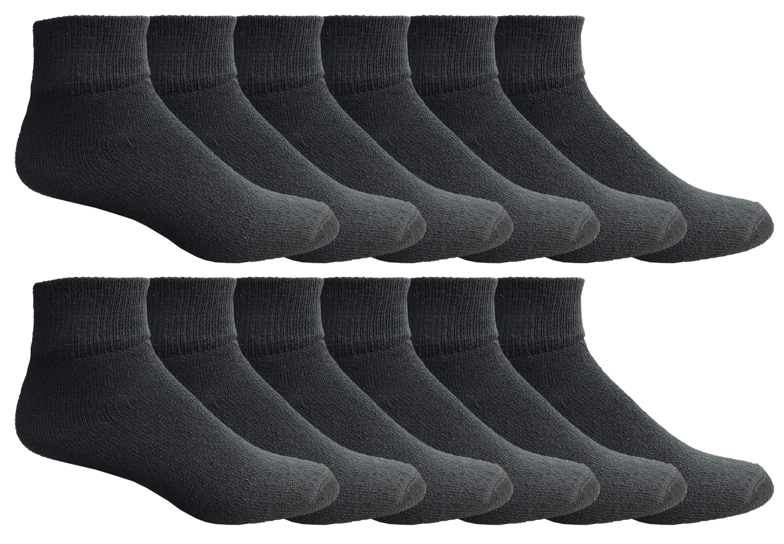 SOCKS'NBULK 12 Pairs Men's Ankle Socks, Athletic Sports Running Socks, Quarter Length (Black)