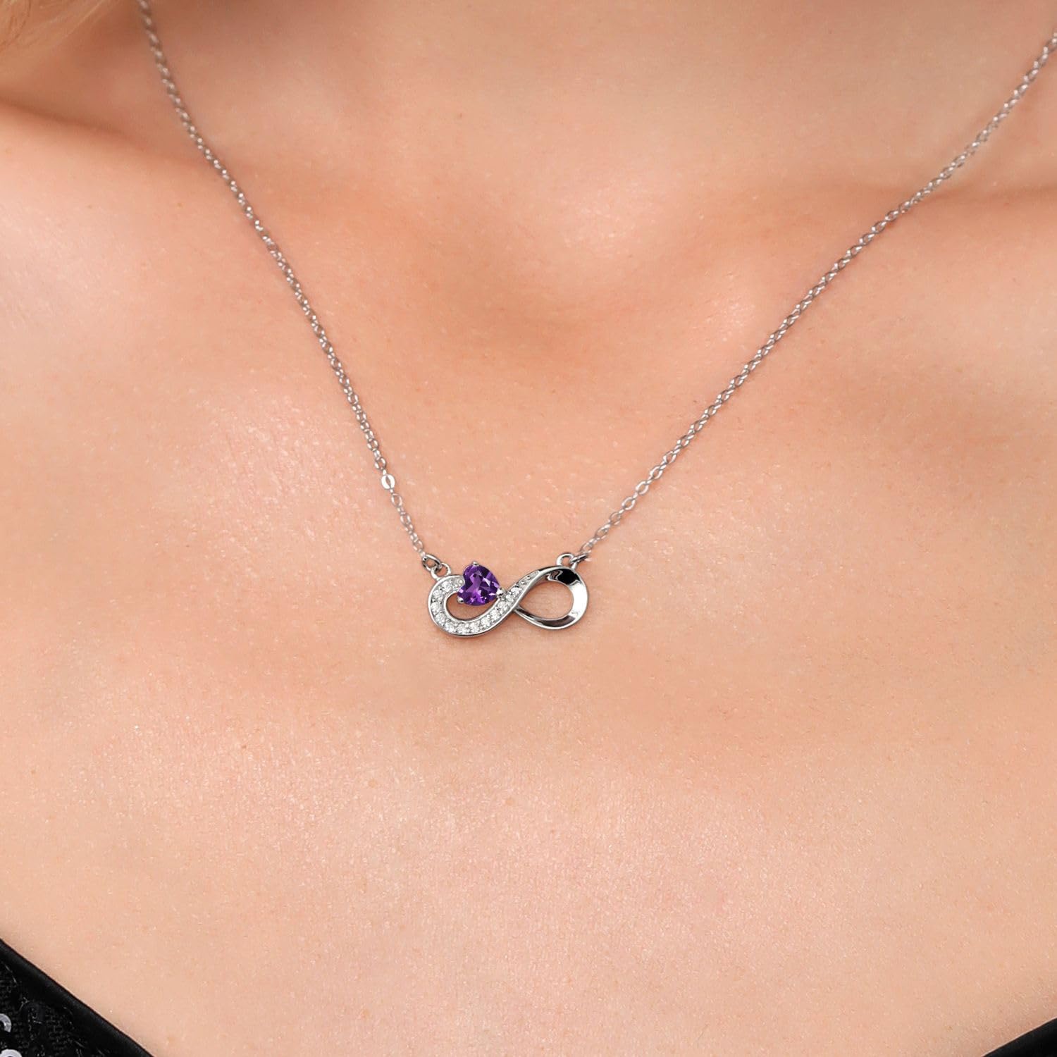 Gem Stone King Infinity Pendant Necklace For Women In 925 Sterling Silver With 4MM Heart Shape Gemstone Birthstone snd 18 Inch Silver Chain