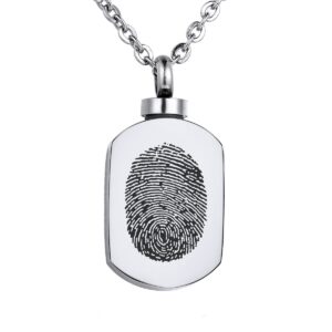 valyria personalized fingerprint jewelry polished blank stamp charm urn pendant necklace memorial ash keepsake(fingerprint with engraving)