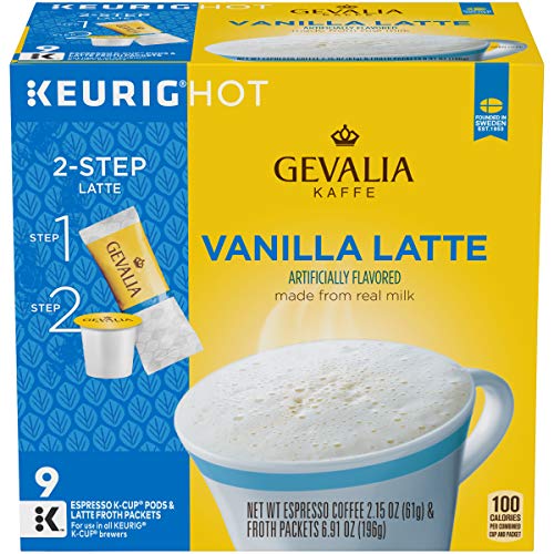 Gevalia Vanilla Latte Keurig K Cup Coffee Pods & Froth Packets (9 Count)