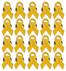 20 pcs - yellow awareness ribbon lapel pins - gold tone metal with enamel coating: show your support for troops, cancer awareness, and charitable causes