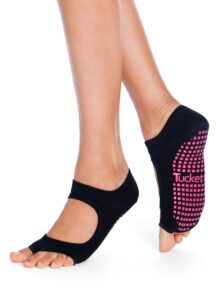 tucketts allegro toeless non-slip grip socks - anti skid yoga, barre, pilates, home & leisure, pedicure - s/m - 1 pair black swan