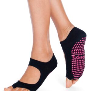 Tucketts Allegro Toeless Non-Slip Grip Socks - Anti Skid Yoga, Barre, Pilates, Home & Leisure, Pedicure - S/M - 1 pair Black Swan