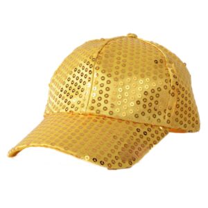 elee women men shining sequin baseball hat sequined glitter dance party cap clubwear (gold)