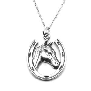 kevin n anna sterling silver lucky horseshoe necklace, 18" (small horse in horseshoe charm)