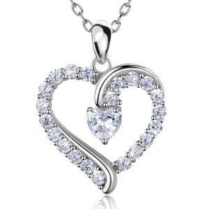 billie bijoux 925 sterling silver heart necklace you are the only one” love platinum plated diamond pendant 18" (b)