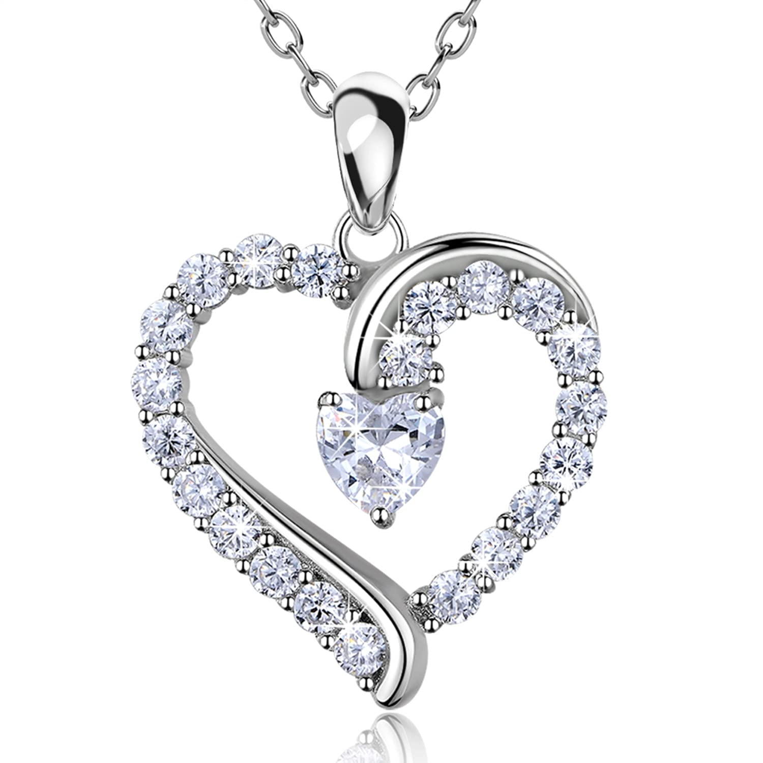 Billie Bijoux 925 Sterling Silver heart necklace You Are the Only One” Love Platinum Plated Diamond pendant 18" (B)