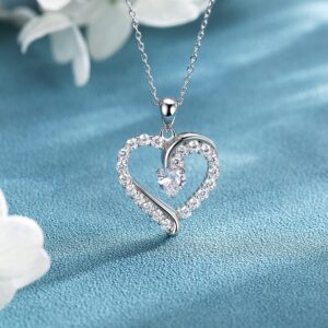 Billie Bijoux 925 Sterling Silver heart necklace You Are the Only One” Love Platinum Plated Diamond pendant 18" (B)